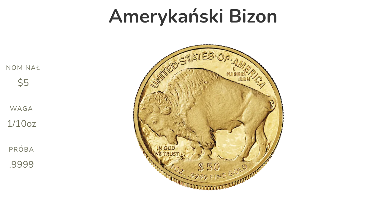 Złoty Amerykański Bizon o wadze 1/10 oz